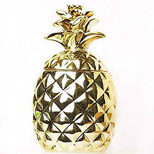 WONTHAI Pineapple Shaped Ceramic Jar - Cookie Candy Storage- for Home Bathroom or Office Table Decor- Gold