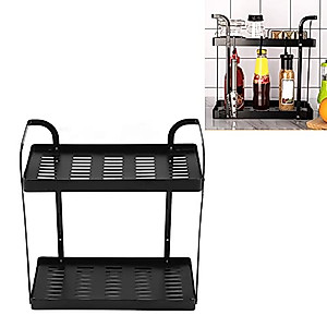 Kitchen Storage Rack, Space Saving Shower Rack Home Decoration Rustproof Carbon Steel Beech 2 Layer Sturdy Structure for Room