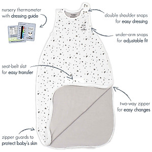 Woolino Merino Wool Ultimate Baby Sleep Sack - 4 Season - Two-Way Zipper Adjustable Baby Sleeping Bag - Universal Size Sleep Sack for Baby (2-24 Months) - Star Gray