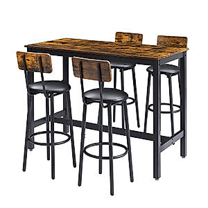 KIVENJAJA 5-Piece Bar Table Set for 4, Rustic Brown, Counter Height Dining Table Set for Kitchen Living Room Restaurant Small Space