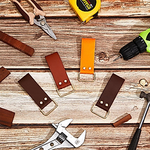 Jetec 4 Pieces Leather Belt Clip Tape Measure Clip Measuring Tape Clip Tool Belt Tape Measure Holder Drill Impact Tool Holster Tool Belt with Loops for Tape Measure, Drills, Clipped Tools