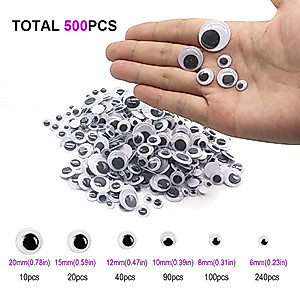 500pcs Wiggle Googly Eyes with Self-Adhesive, 6mm 8mm 10 mm 12mm 15mm 20mm Mixed Packaging