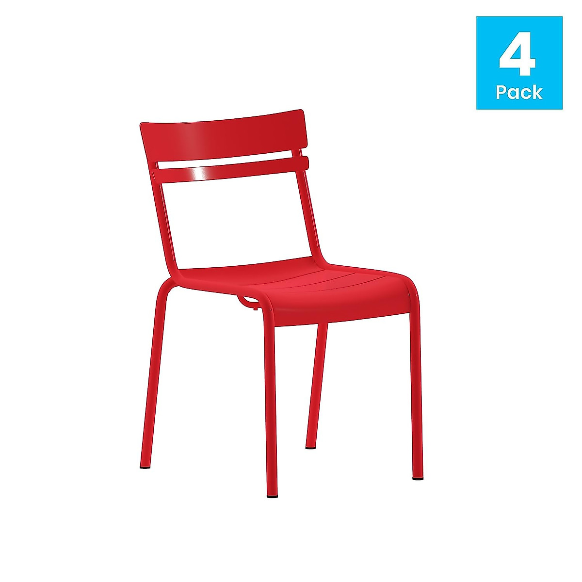 Flash Furniture Nash Commercial Grade Steel Stack Chair, Indoor-Outdoor Armless Chair with 2 Slat Back, Set of 4, Red