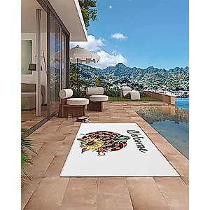 Farm Thanksgiving Buffalo Plaid Pumpkin Sunflower Cotton Outdoor Area Rug 4x6ft,RV Camping Rugs White Outside Mat Rubber Backing Carpet for Indoor Outdoor Patio Deck Porch Balcony