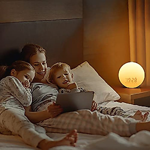 Exlush 2023 New Wake Up Light Sunrise Alarm Clock, Aurora Light for Kids, Heavy Sleepers,Sunrise Simulation, Sleep Aid, Dual Alarms, FM Radio, Snooze, Nightlight, Daylight, Natural Sounds