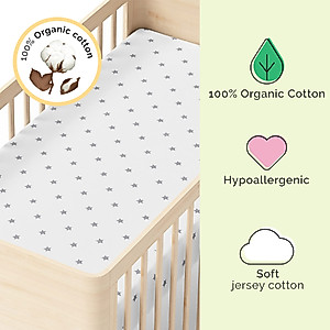 100% Organic Cotton Baby Crib Sheet (2 Pack) - Jersey Knit Soft Fitted Baby Sheet - Washable Crib Mattress Sheets for Baby Toddler Newborn Infant & Kids - Fits Standard Crib Toddler Mattresses