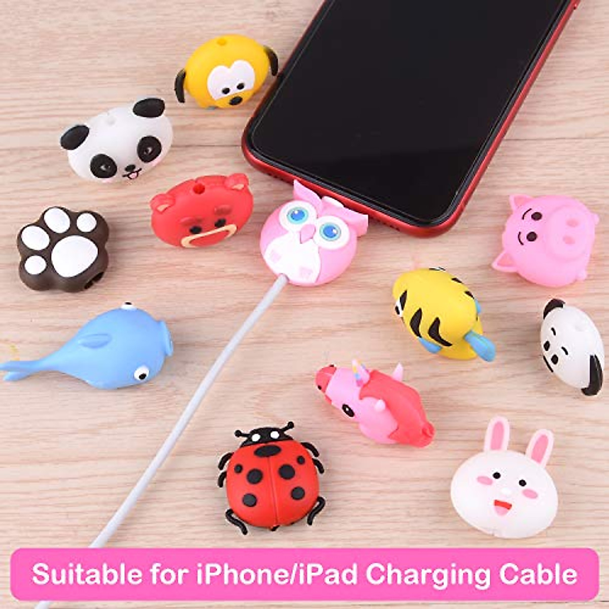 TUPARKA 18 Pcs Cable Protector for iPhone/ipad USB Lightning Cable, Plastic Cute Fish Unicorn Animals Charging Cable Saver, Phone Accessory Protect USB Charger