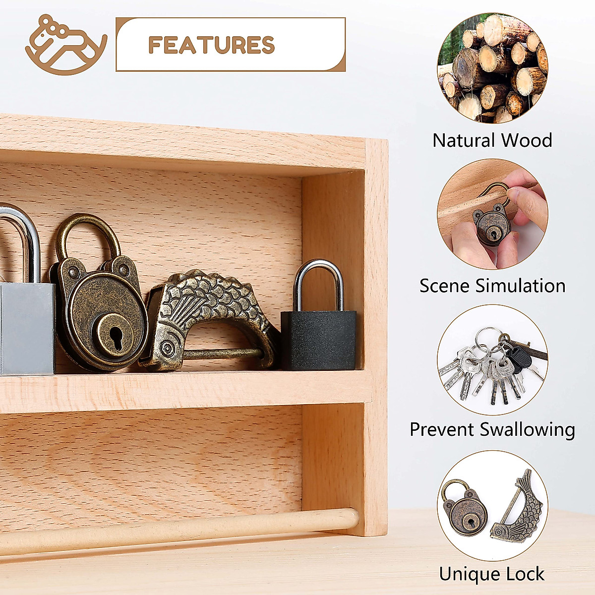 Woodtoe Montessori Lock and Key Toy Set for Kids, Educational Lock Set Keys, Wooden Learning Montessori Materials for 3 4 5 6 Toddlers, Preschool, Home Classroom STEM Educational Birthday Toys