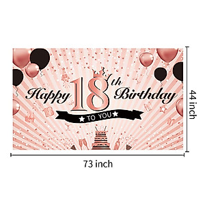 Luxiocio Happy 18th Birthday Banner Decorations for Girls, Rose Gold 18th Birthday Backdrop Supplies, 18 Year Old Birthday Party Poster Background for Indoor Outdoor