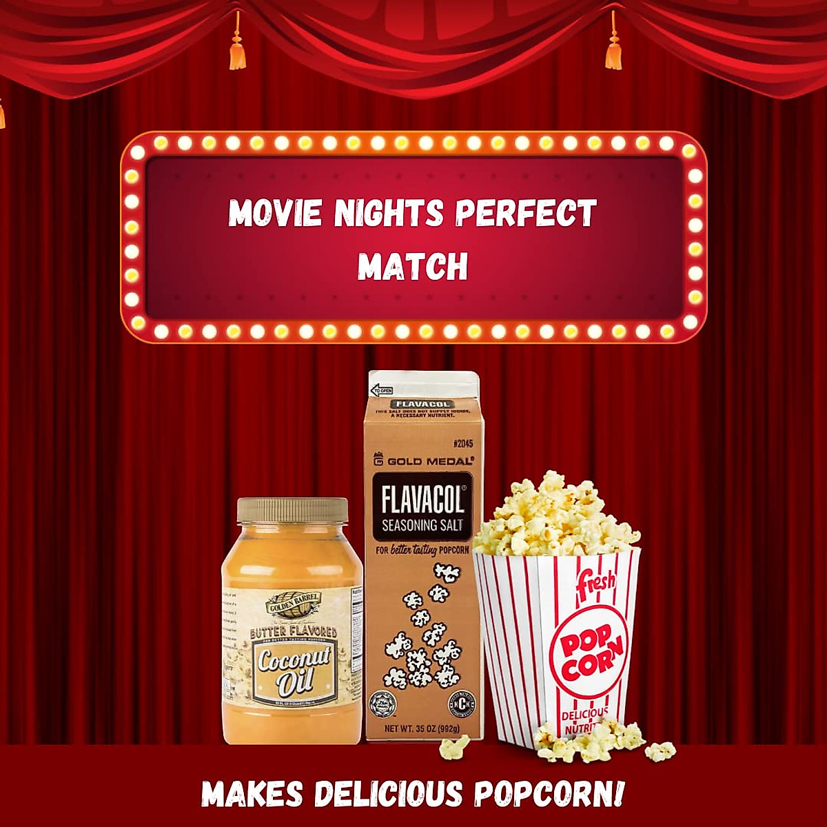 The Theater Popcorn Kit - Flavacol popcorn seasoning salt (35 oz) & Golden Barrel Butter Flavored Coconut Oil (32 oz) - Real Theater Ingredients, No Dairy, Gluten Free/Vegan, Non-GMO, Kosher