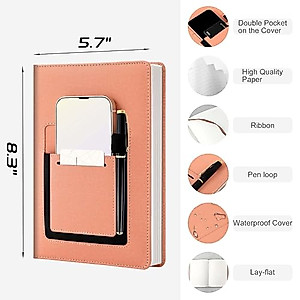 CAGIE Lined Journal Notebooks for Work A5 Business Notebook with Pen Holder, 224 Pages Notebook with Pockets, 5.7"x8.3" Inches, Pink