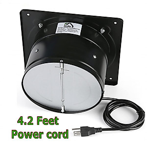 Nalle 8 inch Exhaust Fan 80W 500CFM Through-wall installation Ventilation Fan 110V Exhaust Smoke Fan Ventilation with Power Cord for Kitchen,Bathroom,laundry room,Toilets,Garage (Black