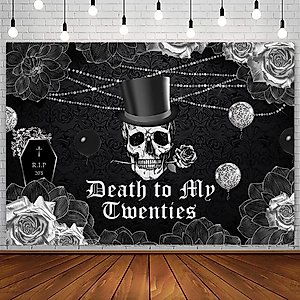 SENDY 7x5ft Death to My Twenties Backdrop for Thirties Birthday Party Decorations RIP to My 20s Funeral For My Youth Banner Gothic Skull Tombstone Black Photography Background Photo Booth Studio Props