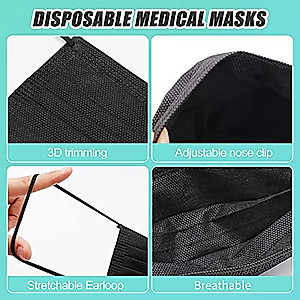 Black disposable face masks medical grade,3 layermasks disposable 50 pack