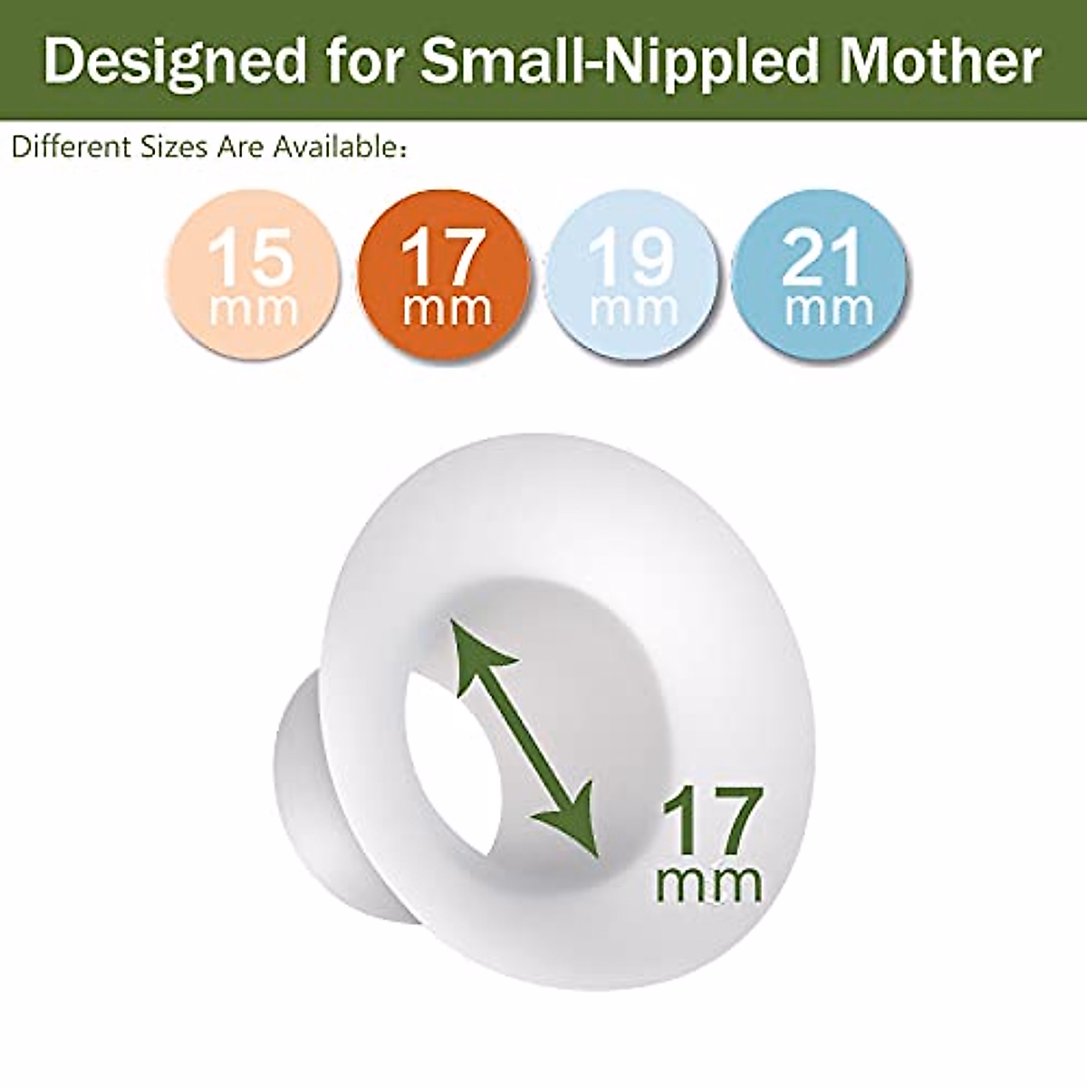 LOZAEVE 17mm Silicone Flange Inserts for Spectra S1 S2, Medela Breast Pump Shields, Freestyle, Harmony, Sonata to Reduce 24mm Elastic Nipple Tunnel Down to 17mm; Also Fits Freemie 25mm Cups; 2pc/Each