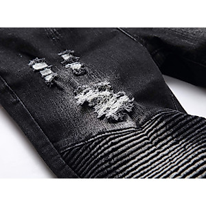 Boy's Skinny Fit Ripped Destroyed Distressed Stretch Fashion Biker Moto Denim Jeans Pants,BlackL0081,16