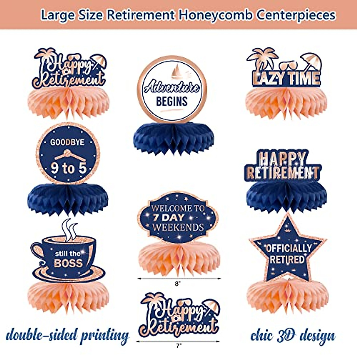 YSHMFEUX Retirement Party Decorations for Women, Navy Blue Rose Gold Retirement Party Supplies, Happy Retirement Banner, Retirement Party Centerpiece, Retirement Hanging Swirls Decorations for Women