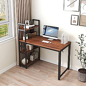 Napnapday 55 inch Computer Desk with Shelves, Desk with Storage Bookshelf Writing Table for Gaming Home Office Bedroom, Mahogany