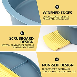 DOERDO Washboard Basin Laundry Wash Basin Hand Washboard for Laundry Washing Clothes Portable Washtub for Home Bathroom,13.9x5.4 Inch, Blue