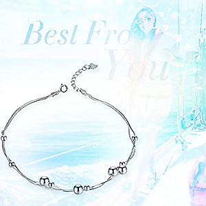 YXHS Women Anklet 925 Sterling Silver Ball 24cm/10 Adjustable Anklet,Summer Beach Foot Jewelry For Girls - Nickel Free Bracelets Earrings Rings Necklaces