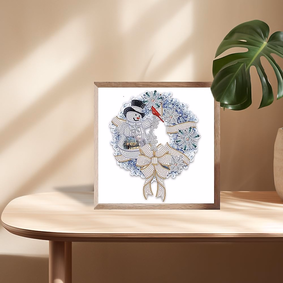 Aimery Christmas Diamond Painting Ornaments Hanging Sign, DIY 5D Crystal Rhinestone Wreath Kits, Snowman Special Shaped Art Hanging Garland for Christmas Wall Door Window Decorations