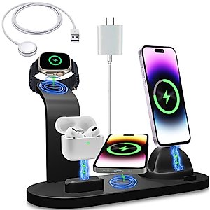 Apple 4 in 1 Wireless Charging Station for iPhone 15/15 Pro Max/15 Plus iPhone 14/13/12/11 Series, Air Pods Pro, Watch Charging for iWatch Series 9/8/7/6/SE, with Adapter & iWatch Charging Cable