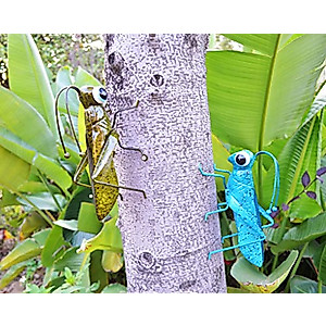 ShabbyDecor Metal Grasshopper Figurine Yard Art Locust Lawn Ornament Mantis Hanging Wall Sculpture Decoration Set of 2 ,Blue&Green
