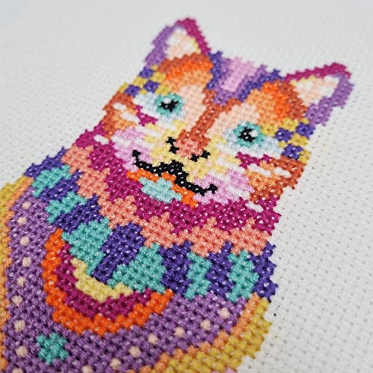 Meloca Designs Mandala Cat Counted Cross Stitch Kit with 14 Count Aida Fabric, Thread, Needle and Instructions