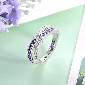 Elsie Lopez Silver Rings Personalized Engraved Cross-Finger Birthstone Ring Sterling Silver 925 Promise Ring for Her Wedding Band Ring Engagement Ring