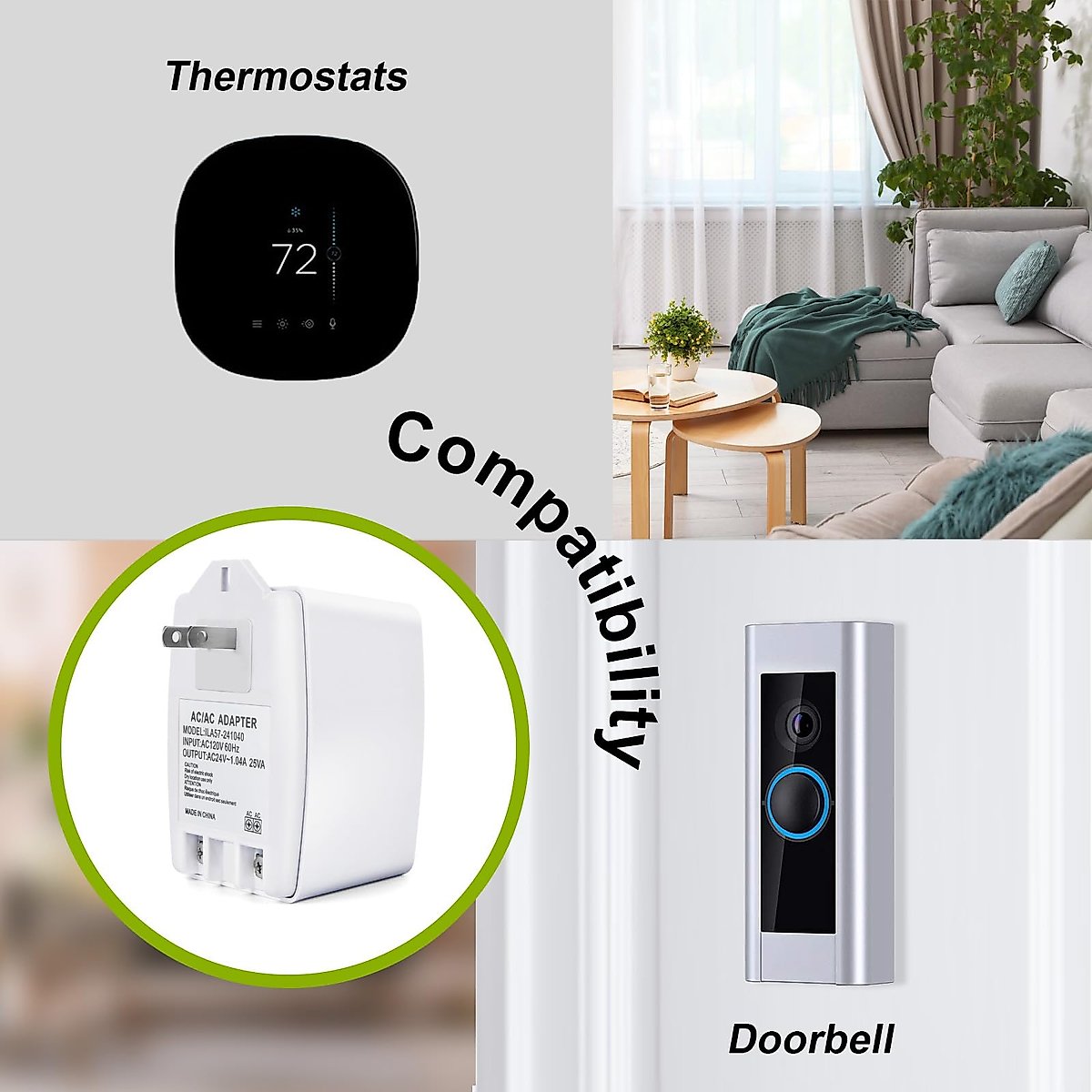 24V AC Transformer, 24 Volt 25VA Door Bell Transformers Compatible with Nest, Ecobee, Sensi, Honeywell, Nest Hello and All Versions of Ring Doorbells Thermostat