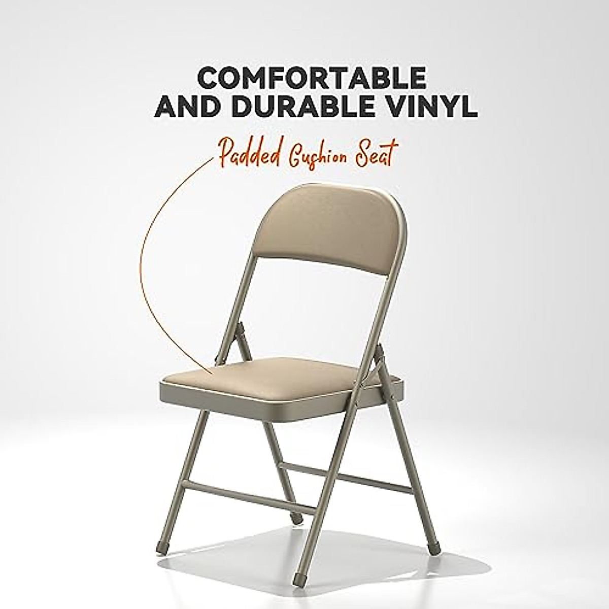 Nazhura 2 Pack Folding Chairs with Padded Cushion and Back, Khaki Metal Chairs with Comfortable Cushion and Durable Steel Frame for Home and Office, for Indoor and Outdoor Events (Kahki, 2 Pack)