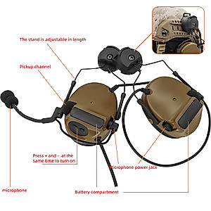 HEARFALCOM Comta III Tactical Headset Helmet ARC Rail Adapter Bracket Version Noise Cancelling Pickup Shooting Headset for Airsoft Sports CB