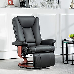 HOMCOM Manual Swivel Recliner Chair, PU Leather Reclining Chair with Footrest for Living Room, Black