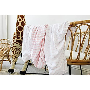 NODNAL CO. 3 Fitted Bassinet Sheets Pink Set for Baby Girl - 100% OEKO-TEX Cotton - Chevron, Polka Dot and Stripe - for Cradle/Moses Basket Hourglass, Oval & Rectangle Mattress Sheet