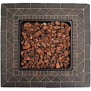 Endless Summer 30 Inch 30,000 BTU LP Gas Outdoor Propane Gas Lava Rock Patio Space Fire Pit Table with Slate Tile Mantel, Brown