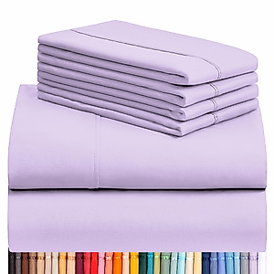 LuxClub 4 PC Full Sheet Set, Breathable Luxury Bed Sheets, Deep Pockets 18" Wrinkle Free Cooling Bed Sheets Machine Washable Hotel Bedding Silky Soft - Lavender Full