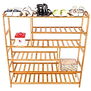 6-Tier Shoe Rack Organizer, Free Standing Bamboo Shoe Rack with Boot Organizer, Multifunctional Shoe Storage Shelf for Entryway, Shoe Storage Organizer Unit for Hallway, Living Room, Display Stand