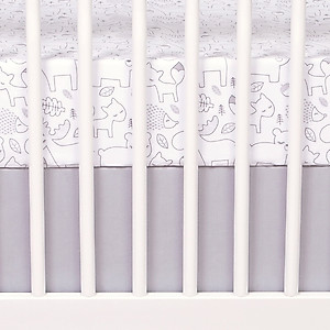 Trend Lab Modern Baby Crib Bedding Set for Boys or Girls | Simple Forest 4 Piece Nursery Décor Quilt, 2 Fitted Crib Sheets, and Dust Ruffle Skirt - Grey, 80025