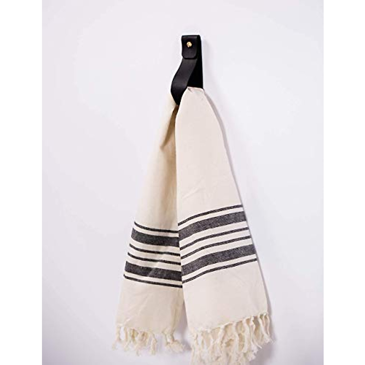 KEYAIIRA - Small Black Leather Wall Hook, minimalist leather strap hanger for bath towel holder leather wall hook strap towel hook bathroom decor brass towel ring nordic home