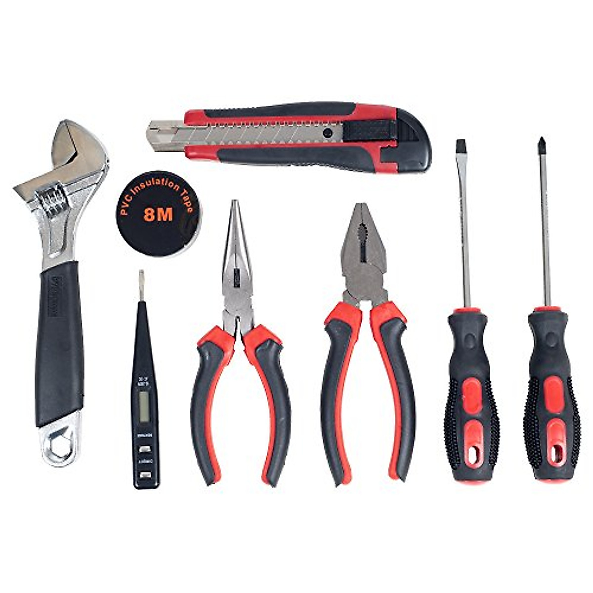 Stalwart - 75-HT1009 Household Hand Tools, Tool Set - 9 Piece by , Set Includes – Adjustable Wrench, Screwdriver, Pliers (Tool Kit for the Home, Office, or Car) Red