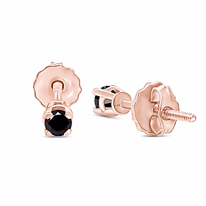 Round Cut Black Natural Diamond Screw Back Stud Earrings In 14k Solid Rose Gold (0.25 cttw)