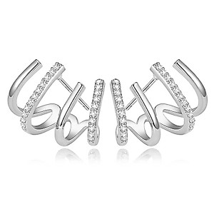 PANSHI Sterling Silver Earrings Silver Hoop Earrings for Women Trendy Stud Huggie Claw Earrings Cuff Hypoallergenic Jewelry Gifts