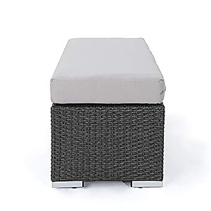 Christopher Knight Home Santa Rosa Outdoor Wicker Bench with Water Resistant Cushion, Grey / Silver