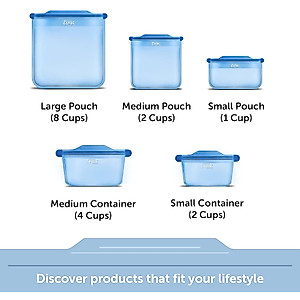 Ziploc Endurables Small Pouch, 1 Cup, Reusable Silicone Bags and Food Storage Meal Prep Containers for Freezer, Oven, and Microwave, Dishwasher Safe