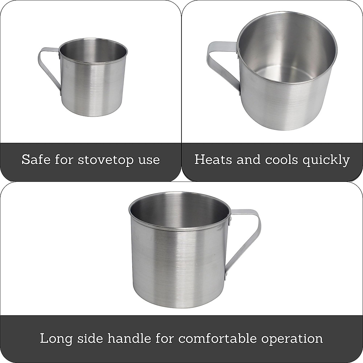 IMUSA 4 Pack 0.7 Quart Aluminum Mug for Stovetop Use or Camping, Silver