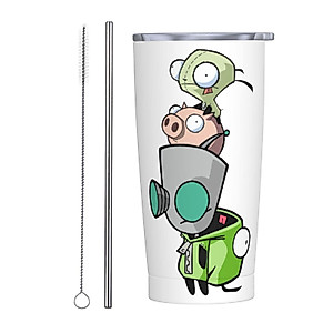 CONPELSON 20OZ Coffee Mug Invader Anime Zim Car Insulated Stainless Steel Tumbler With Straws Novelty Travel Sippy Cup for Home Office Travel