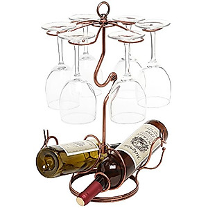 MyGift Bronze Metal Tabletop Wine Bottle Rack and Wine Glass Holder Stemware Display Stand
