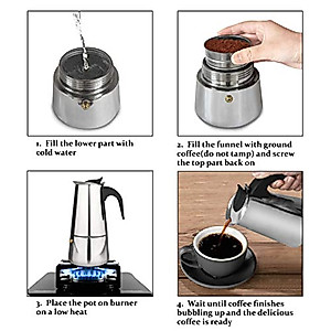 elabo Stovetop Espreeso Machine and Moka Pot for Gas or Electric Ceramic Stovetop, Italian Espresso Coffee Shot Maker for Italian Espresso, Cappuccino and Latte, Stainless Steel 304, 10 Cups