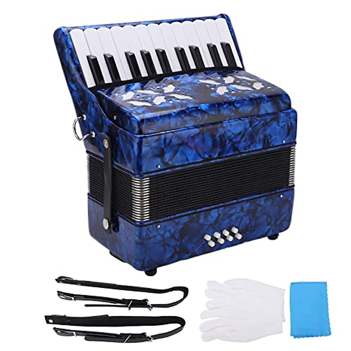 Accordion, 22 Keys 8 Bass Exquisite Celluloid Piano Accordion with Adjustable Straps, International Standard Professional Tuning Musical Instrument for Beginners Adults Stage Performance(Navy blue)