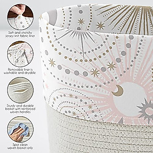 Sweet Jojo Designs Blush Pink Gold Star Moon Girl Woven Storage Basket Set 3pc Cotton Rope Diaper Caddy Bins Baby Nursery Shelf Kids Closet Drawer Organizer Liner Grey Celestial Sky Gray Shabby Chic